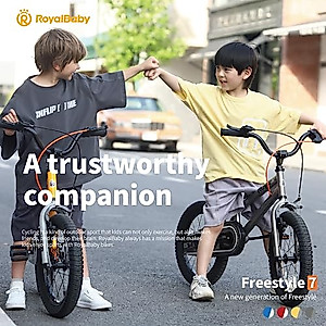 Royalbaby Freestyle 7 Kids Bike Toddlers 14 Inch Wheel Dual Handbrakes Bicycle Beginners Boys Girls Ages 3-5 Years, Kickstand and Water Bottle Included, Red