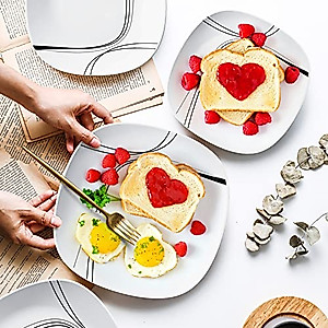 Square Dinnerware Set, MEKY Glassware 18-Piece Service for 6 Plates and Bowls Set, Easy to Clean, Dinner Plates, Dishes, Bowls Set, Modern Line