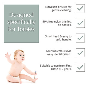 Wild & Stone Organic Baby Bamboo Toothbrushes | 4 Pack | Soft Bristles | 100% Compostable Handle | BPA Free | Vegan Baby Toothbrushes (Multicolour)