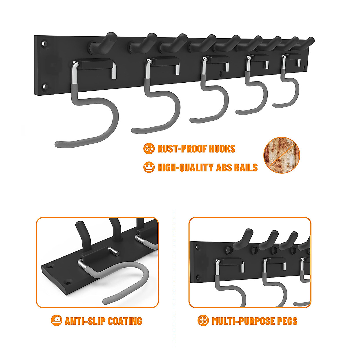 POETISKE Garage Tool Organizer Wall Mount 4PC, Garage Storage Shelving, Heavy Duty Wall Mount, 64" Extendable Racks, Ideal Hooks for Hanging Garden Tool, Mop Shovel Kitchen Yard Storage