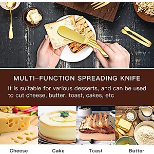 HSHQING 2Pcs Golden Butter Knife, Cheese and Butter Spreader Knive Set One-piece Stainless Steel for Home Breakfast Use, Deluxe Sandwich Cream Cheese Condiment Knives Flatware