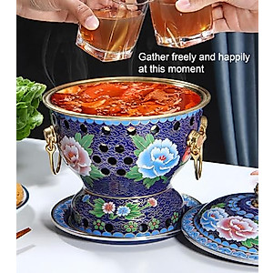 VIDECOR Chafing Dishes Single Person Small Copper Pot Old Beijing Small Fat Cow Hot Pot Chinese Traditional Cloisonne Hot Pot Commercial Alcohol Shares Red Copper Hot Pot,F