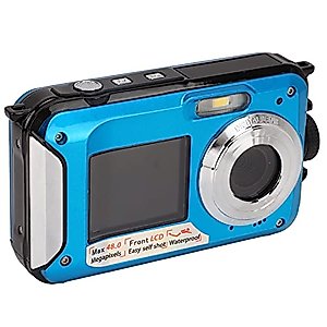 Dual Screens Waterproof Digital Camera, Full HD 2.7K 48MP 10ft 16X Digital Zoom Waterproof Dual Front and Rear Screen Digital Camera for Teenagers Beginners. (Blue)