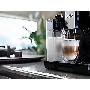 Delonghi super-automatic espresso coffee machine with an adjustable grinder, double boiler, milk frothermaker for brewing espresso, cappuccino, latte, macchiato & Flat white. ECAM44660B Eletta, 1 liters