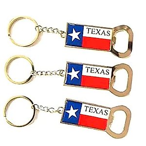 Texas Flag Souvenir Bottle Opener Keychain Set of 3 With Bonus I Love Texas Colorful Fridge Magnet