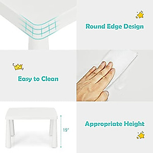 Costzon Kids Table and Chair Set, 3 Piece Plastic Children Activity Table for Reading, Drawing, Snack Time, Arts Crafts, Preschool, Kindergarten & Playroom, Easy Clean, Toddler Table & Chair (White)