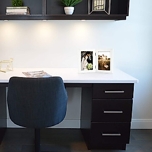 Golden State Art, 5x7 Double Picture Frame Vertical Hinged Photo Frame 2 Opening Folding Family Frames Collage, with Real Glass (5x7, White, 1-Pack)