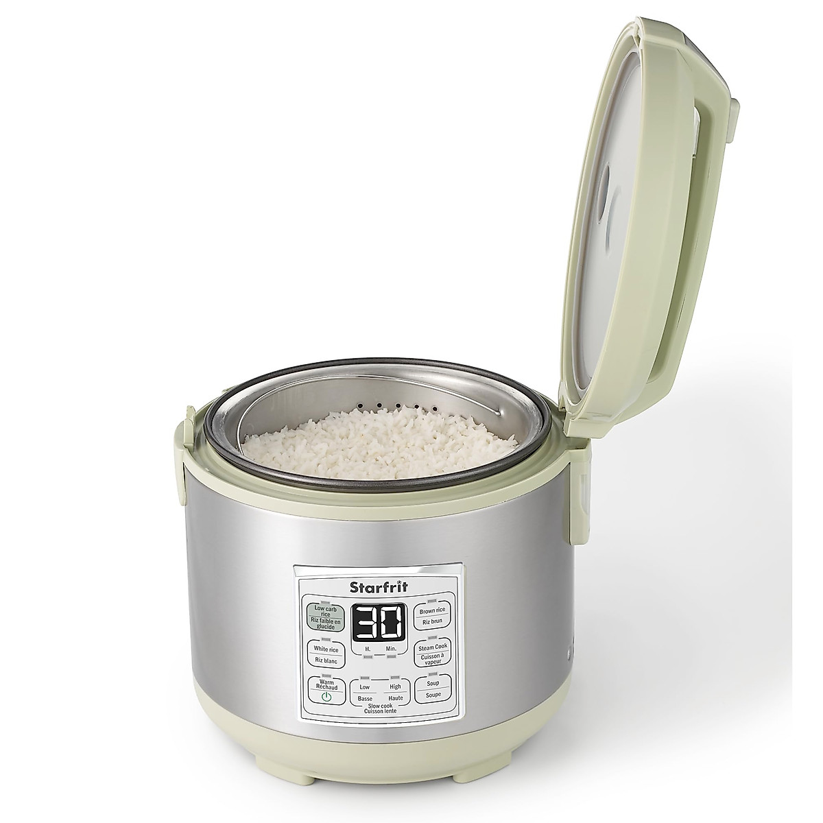 Starfrit Low Carb Rice Cooker - 14 Cups - Stainless Steel Low Carb/Steamer Basket - 7 Preset Functions - 500W