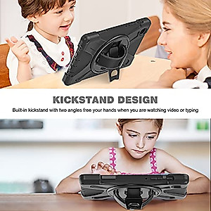 TSQ Case for Samsung Galaxy Tab A7 Lite 8.7" w/Glass Screen Protector Stand&Hand Strap | Heavy Duty Rugged Silicone Kids Case for Galaxy Tab A7 Lite 2021 SM-T220/T225/T227U | Black