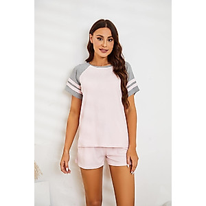 HEARTNICE Women Soft Pajama Sets Short Sleeve Loungewear Sleepwear Summer Two-Piece Pjs Sets With Pockets(Pink, M)