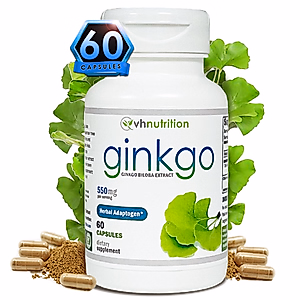 VH Nutrition Ginkgo BILOBA | 550mg Standardized Extract Supplements | Cognitive and Memory Support* | Boost Mental Clarity and Focus | Brain Health Supplement | 60 Capsules