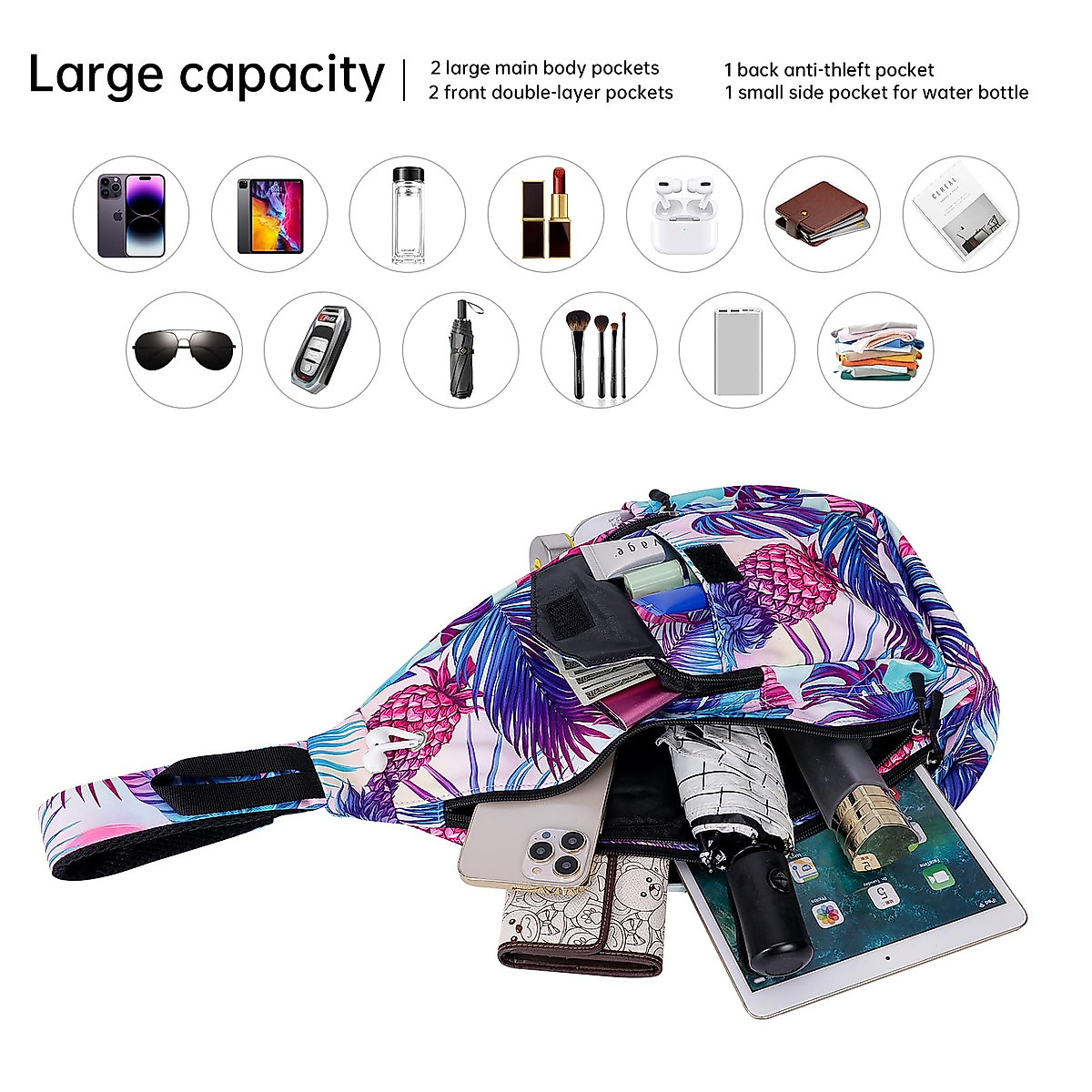 XEYOU Women's Sling Crossbody bag Casual Daypack Outdoor Travel Hiking Backpack for Cycling Walking Dog Hiking, Cactus Flower