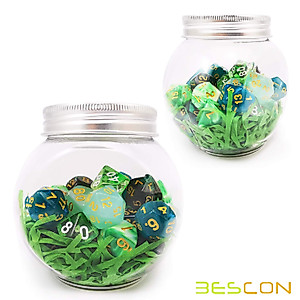 Bescon 35pcs Polyhedral RPG Dice Emeralds Set, DND Role Playing Game Dice Green Sets 5X7pcs