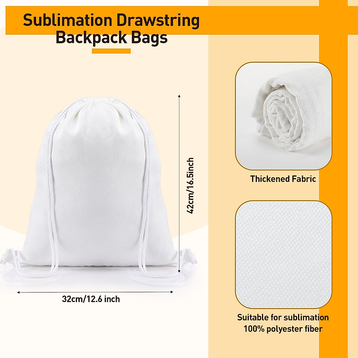 Sweetude 30 Pack Sublimation Drawstring Bags Bulk Polyester Drawstring Bag Blank String Backpack Bag Gym Sack Sport Backpacks for Women Men DIY Crafts Shopping Storage, 16.5" L x 12.6" W, White