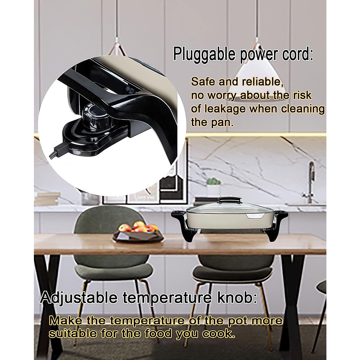 ReLdas Electric Skillet with Lid, Non-Stick, Electric Frying Pan Extra Large 16-Inch Skillet, Ceramic, Adjustable Temperature, Cool-Touch Handle