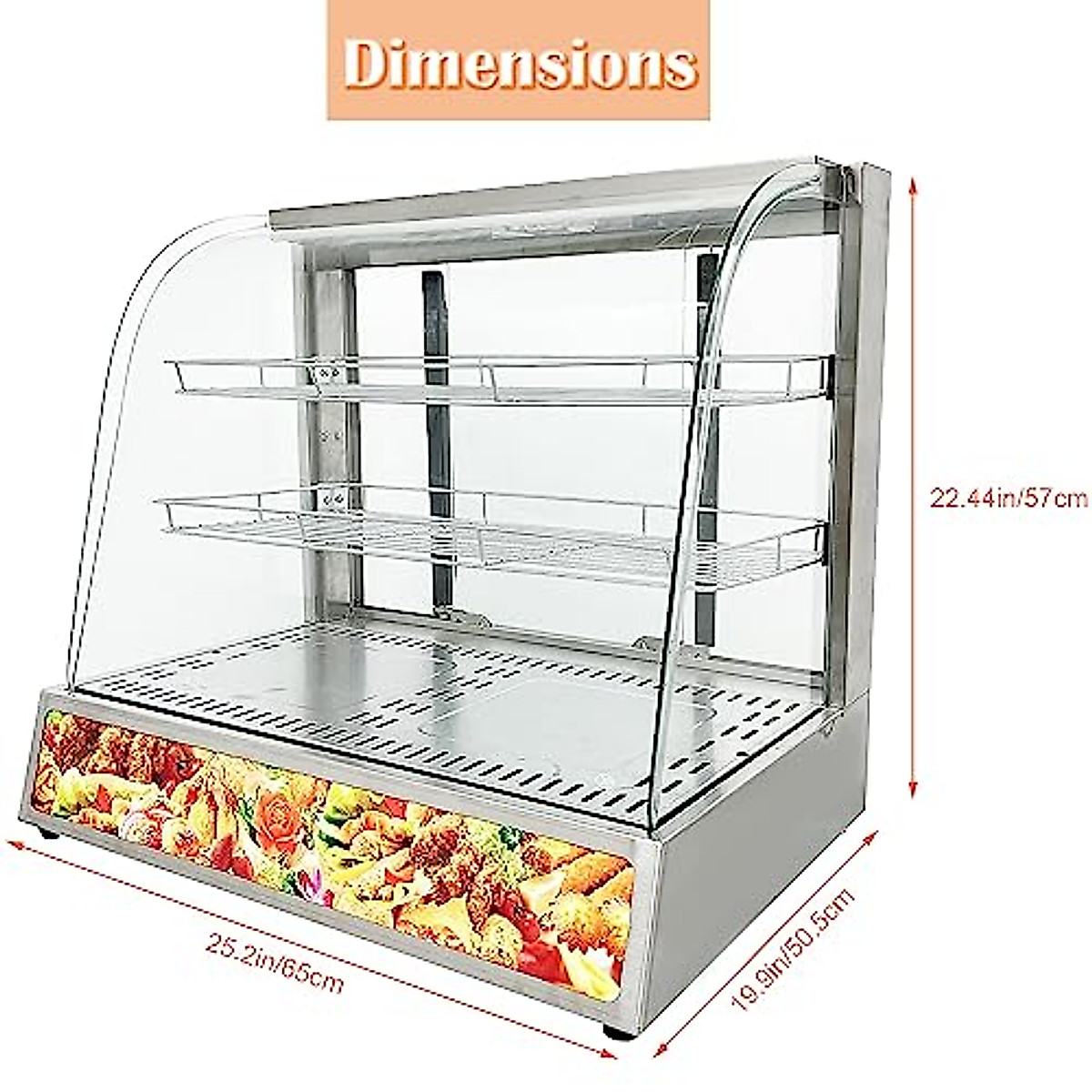 HQHAOTWU Commercial Food Warmer Display Electric Stainless Egg Tart Pizza Food Display Case with Lamp 3-Tier Countertop Pastry Warmer Temperature Adjustable 30-110℃/86-230℉110V