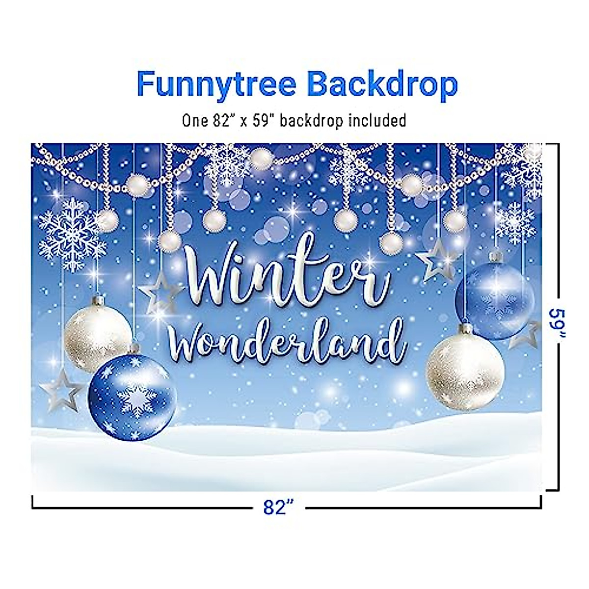 Funnytree 7x5ft Winter Wonderland Theme Backdrop for Blue Boy Baby Shower Birthday Party Christmas Snowflake Snow Landscape Photography Background Bokeh Glitter Pearl Banner Decoration Photo Booth