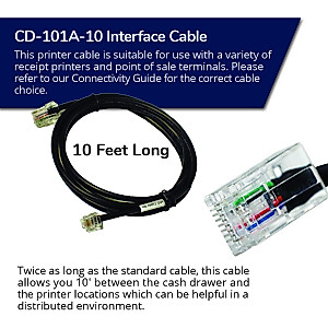 APG Printer Interface Cable | CD-101A-10 | Cable for Cash Drawer to Printer | 1 x RJ-12 Male - 1 x RJ-45 Male | Connects to EPSON and Star Printers | 10' Length