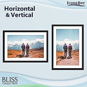 Icona Bay 11x17 Black Picture Frame Fits 16x10 Photos with Mat to 9x14 Image, Modern Style Wood Composite Poster Frame, Wall Mount Only, Bliss Collection
