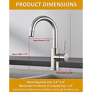 Tohlar Brushed Nickel Bar Sink Faucet Single Handle, Single Hole Bathroom Sink Faucet with Sprayer, Prep Wet Small Faucet for Kitchen/RV/Vanity, Bathroom Faucet with Swivel Spout & Pop Up Drain