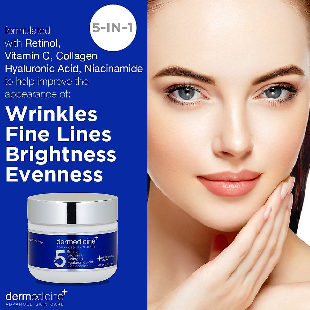 5 in 1 Retinol, Vitamin C, Collagen, Hyaluronic Acid and Niacinamide | Potent Face Cream Fine Lines and Wrinkles and Reduce Appearance of Dark Spots 2 oz