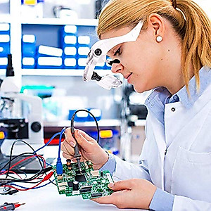 MagniPros LED Illuminated Headband Magnifier Visor | 2 Powerful LED Lights | 5 Detachable Lenses 1X, 1.5X, 2X, 2.5X 3.5X - Hands-Free Lighted Magnifying Glasses for Crafts, Hobbies, Cross Stitch