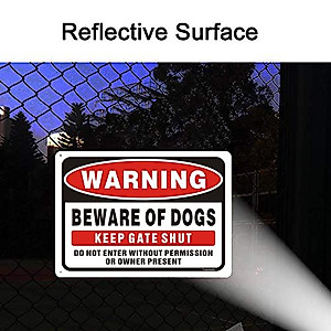 Beware of Dog Signs for Fence,Yuntarda 2-Pack 10"x7"Do not Enter Sign Keep Gate Shut Rust Free Reflective Metal Sign for Outdoor Use