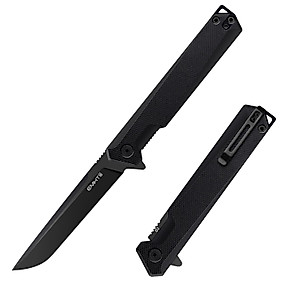 EMHiii Flipper Pocket Folding Knife: 3.54" D2 Steel Black Blade, G10 Scales, Slim EDC Knives with Reversible Deep Clip for Men and Women