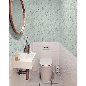 Sage Green Leaf Peel and Stick Wallpaper Boho Green Floral Contact Paper for Cabinets and Drawers Removable Self Adhesive Farmhouse Wallpaper for Bathroom Waterproof Modern Contact Paper 79inL 17.3inW