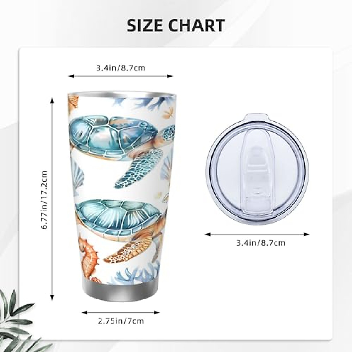 AYCZN Ocean Seahorse 20 OZ Tumbler Stainless Steel Travel Coffee Mug, Sea Turtle Insulated Water Bottle with Lid Leakproof Thermal Cup