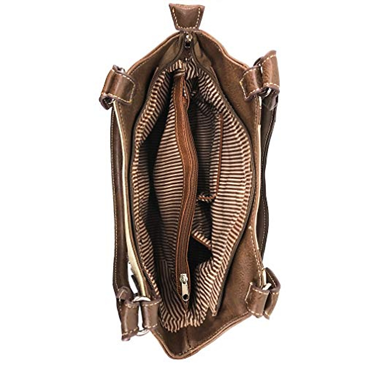 Zelris Turquoise Stone Concho Peacock Feather Women Conceal Carry Tote Purse Set (Beige)