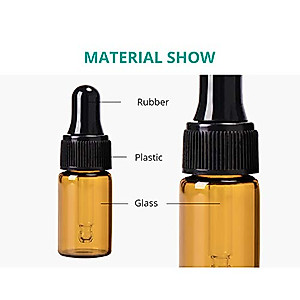 50 Pack,2ml Amber Glass Dropper Vial for Essential Oils,Empty Glass Eye Dropper Bottle With Black Screw Cap,Glass Liquid Pipette Travel Test Sample Perfume Vial-Transfer Pipette Included