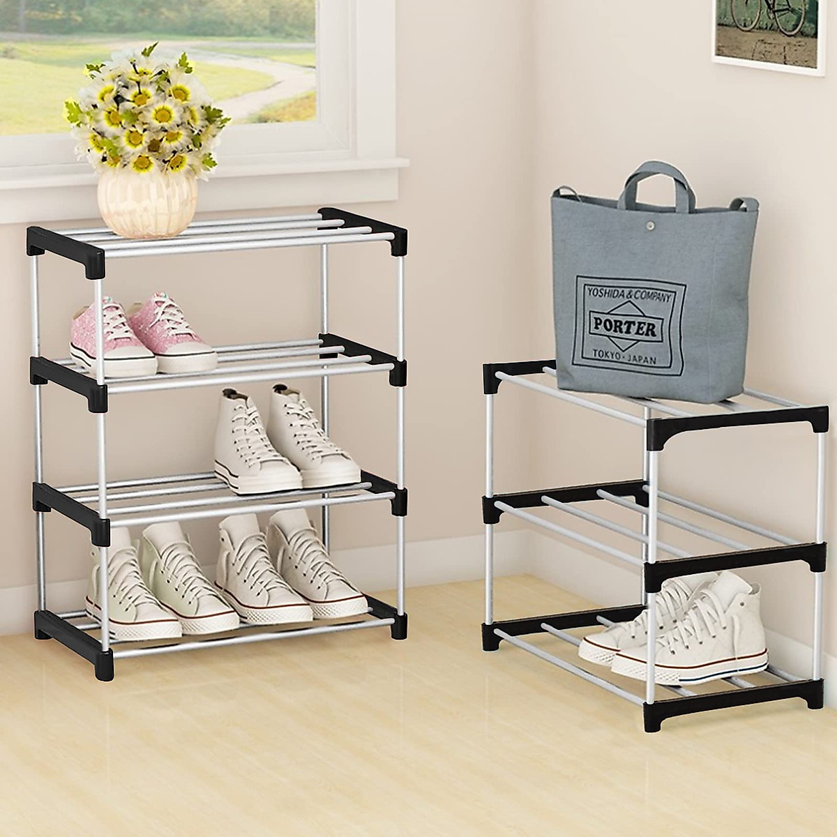 Lechay 1 PC 3-Tier Stackable Small Shoe Rack, Shoe Organization Shoe Holder Entryway for Saving Storage