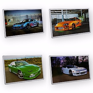 TINITIAL 1990' JDM Car Tin Sign Metal Poster Plaque 4 in 1 set of Honda NSX Mazda RX7 Nissan S13 Supra A80 Vehicle Wall Decor Art Picture Gift Painting for Any Seasonal Occasion 8"x12"