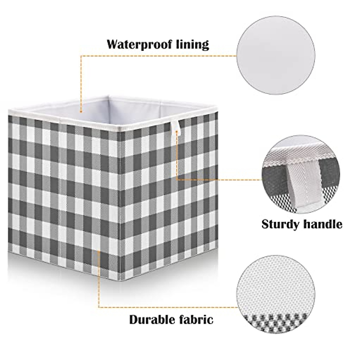Kigai Collapsible Storage Baskets Plaid Grey and White Cube Storage Bins Baskets for Organizing Fabric Collapsible Storage Organizer for Bedroom Home Decor
