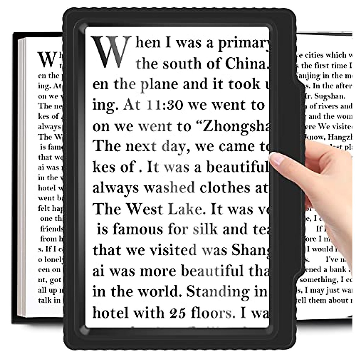5X Full-Page Magnifying Glass for Reading, Handheld Lightweight Magnifier Provide Large Page Viewing Area Perfect for Reading Small Prints and Low Vision Person Black