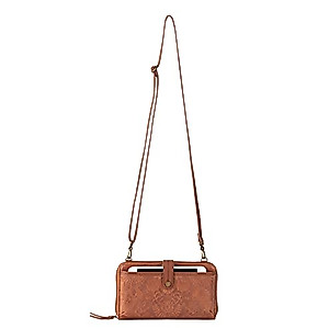 The Sak Iris Large Smartphone Crossbody Bag in Leather, Detachable Wristlet Strap, Tobacco Floral Embossed II