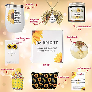 Sunflower Gifts For Women, Sunflower Gifts For Friends, Birthday Gifts For Women Her Mom Daughter, Spa Relaxing Gift For Sunflower Lover, Sunflower Necklaces, Sunflower Tumbler With Candle&Bath Bombs