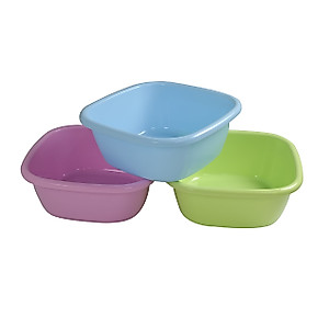 Cand Plastic Square Wash Basin, 12 Quart Dish Tubs, 3-Pack