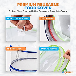 XQUZITE Pop Up Mesh Food Covers - Collapsible Pop Up Food Cover Set for Camping, Picnic and Outdoors - Complete with Plastic Food Cover Wraps