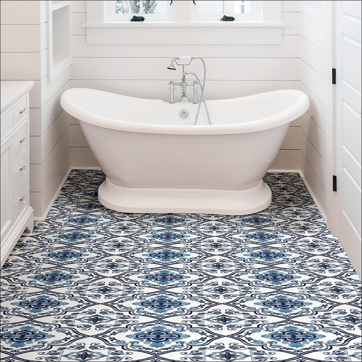 FloorPops FP3932 Marrakesh Peel & Stick Floor Tiles, Blue