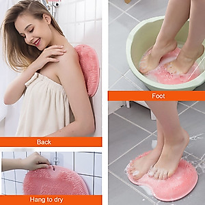 VOPHIA 2 Pack Shower Back & Foot Scrubber,Wall Mounted Back Scrubber Silicone Bath Massage Cushion Brush with Suction Cups,Bathroom Wash Foot Mat Exfoliating Dead Skin Foot Brush (L-Pink Blue)