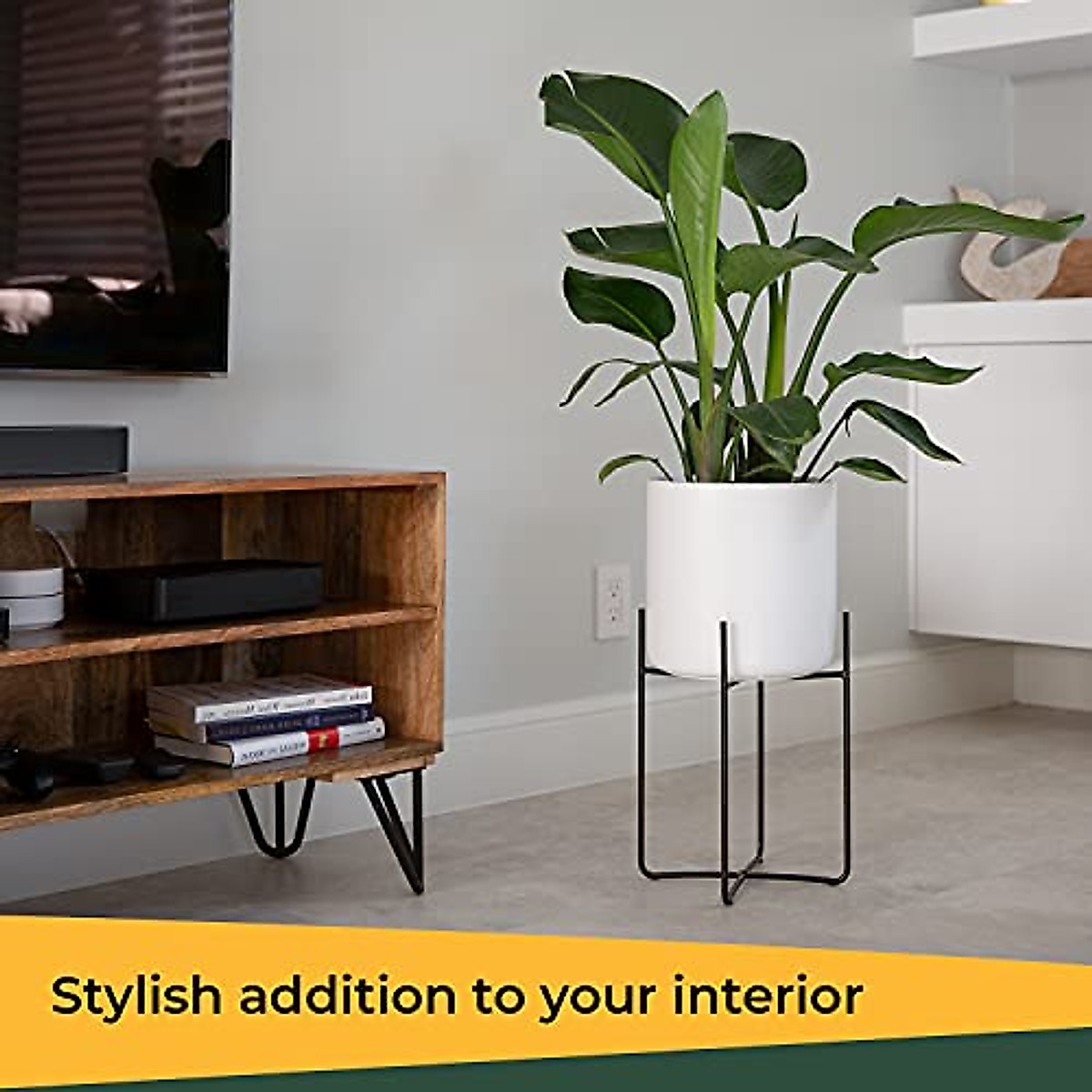 Bees & Buds Tall Metal Plant Stand Indoor - 10 inch Black Iron Outdoor Plant Stands - Mid Century Modern Iron Plant Stand - Flower Planter Holder - EXCLUDING Plants Pot