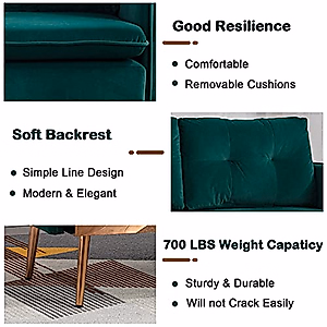 Baysitone 56-inch Small Velvet Sofa, Modern Loveseat Couch with Rose Golden Metal Legs, 700 Pounds Weight Capacity, Twin Size Sofa Couch with Removable Cushion for Living Room and Bedroom (Green)