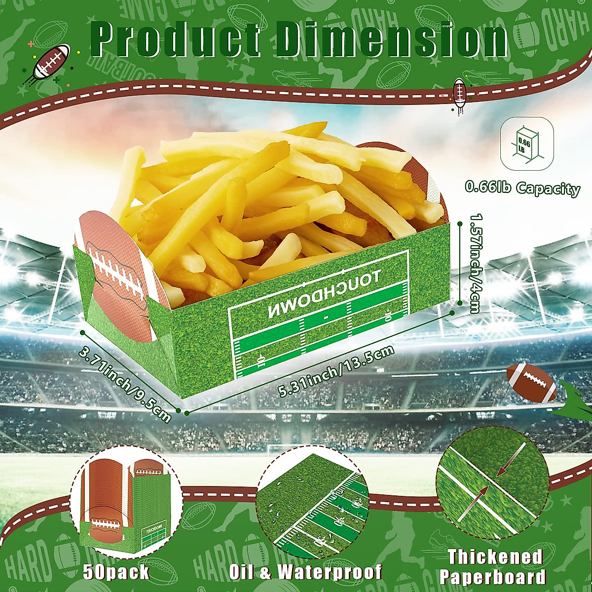 50 Pack Football Party Paper Food Trays, Football Party Disposable Food Serving Paper, Football Party Food Boats Hot Dog Trays Movie Snack Trays, Football