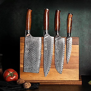 YARENH Knife Set with Magnetic Block 5 Piece, Professional Kitchen Knife Set, 73 Layers Damascus High Carbon Stainless Steel, Natural Sandalwood Handle, Sharp Chef Knife