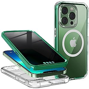 Magnetic Case for iPhone 13 Pro Max, [with Privacy Screen Protector][100% Screen Sensitivity][Compatible with MagSafe] Full Body Shockproof Anti Spy Cell Phone Case Cover 6.7 inch-Alpine Green