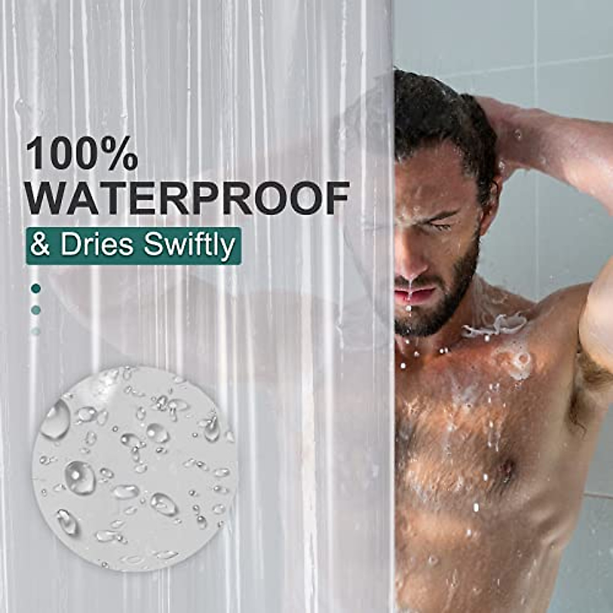 AmazerBath Clear Shower Curtain Liner, 70 x 72 Inches EVA 8G Heavy Duty Plastic Shower Curtain Liner, Waterproof Weighted Thick Bathroom Curtain with 3 Clear Weights and 12 Rustproof Grommet Holes