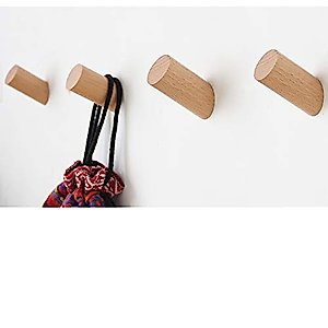 Felidio Wood Wall Hooks, 4 Pack Coat Hooks Wall Mounted Rustic Wooden Hooks Heavy Duty Robe Hook Hat Rack | Hooks for Hanging Bathroom Towels Clothes Hanger (Beech Wood)