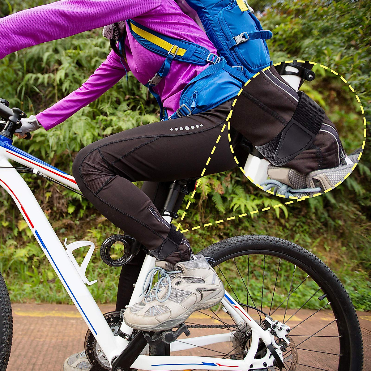 6 Pcs Bicycle Pant Leg Straps Adjustable Cycling Ankle Safety Band Multipurpose Black Elastic Magic Fastening Belt with Buckle for Riding Climbing Fishing Outdoor Sports (1.5”x13.8”)